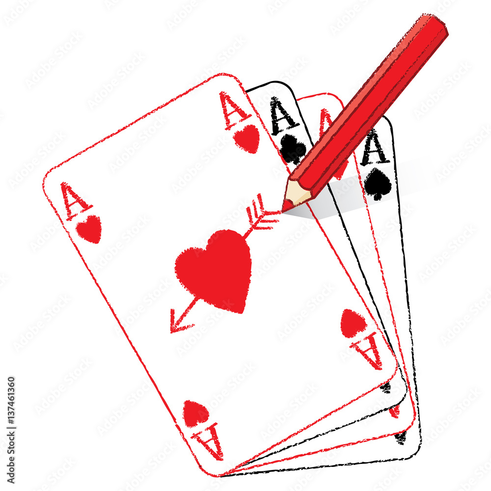 Pencil Drawing Ace of Hearts on fanned cards with arrow Stock Vector ...