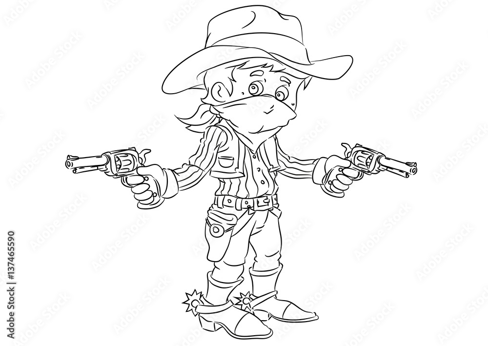 happy smiling cartoon cowboy bandit standing with guns Stock Vector ...