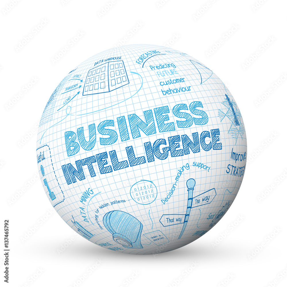 BUSINESS INTELLIGENCE Vector Sketch Icons on Blue Background Stock ...