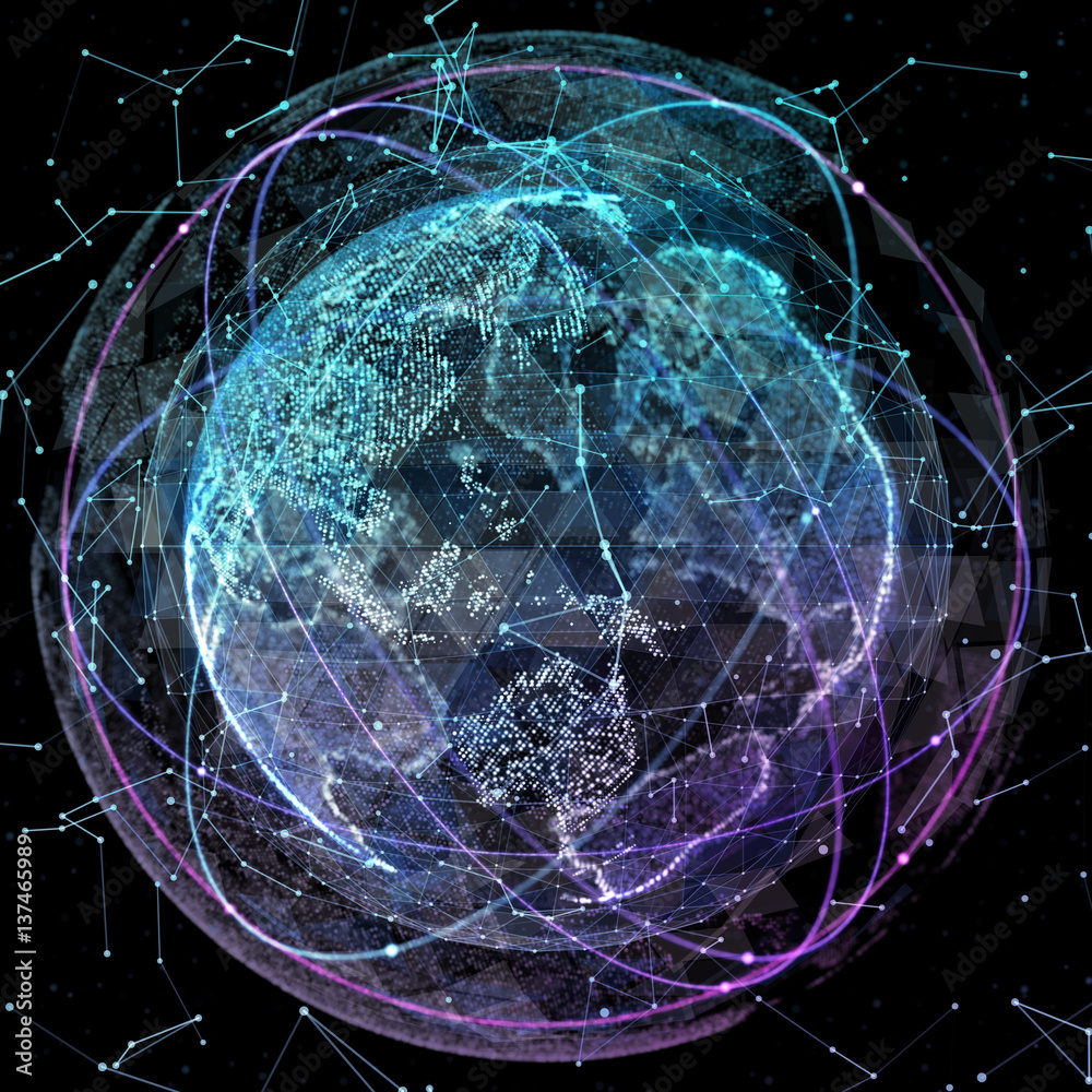 Abstract map of the global telecommunications network. Stock ...