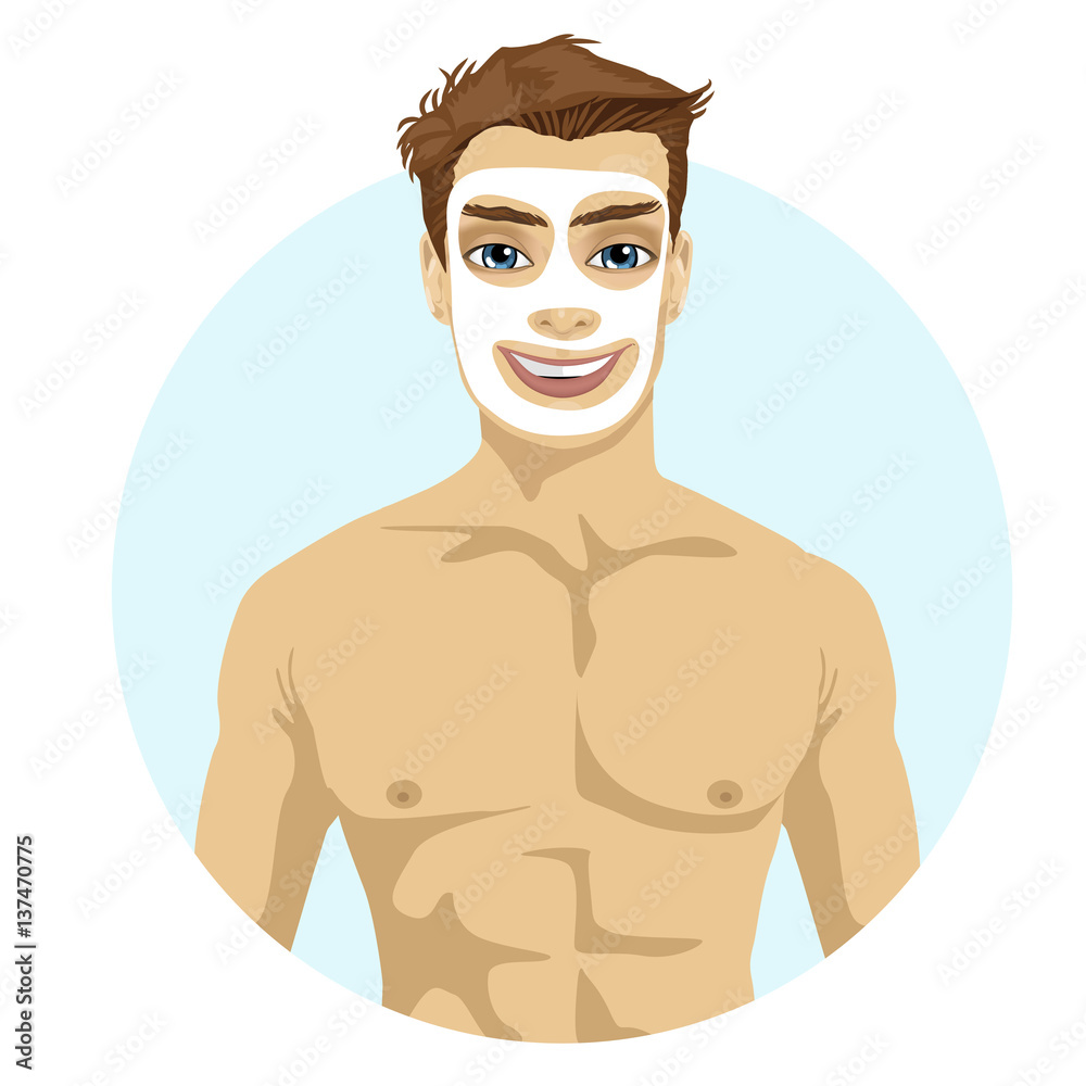young handsome man with cream on his face Stock Vector | Adobe Stock