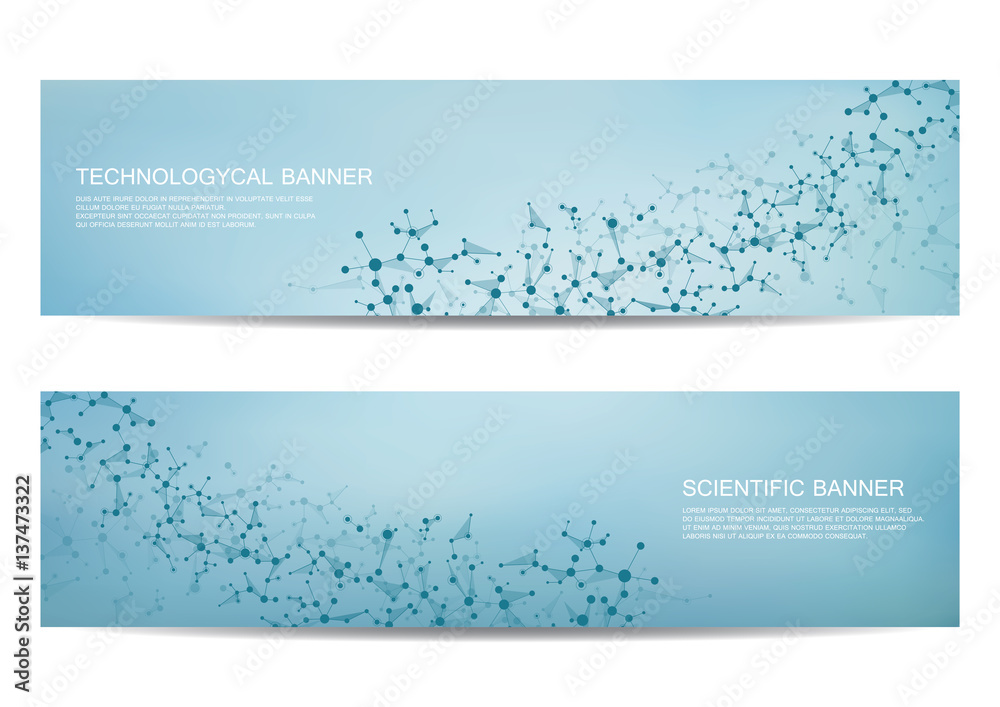 Set of modern scientific banners. Molecule structure DNA and neurons ...