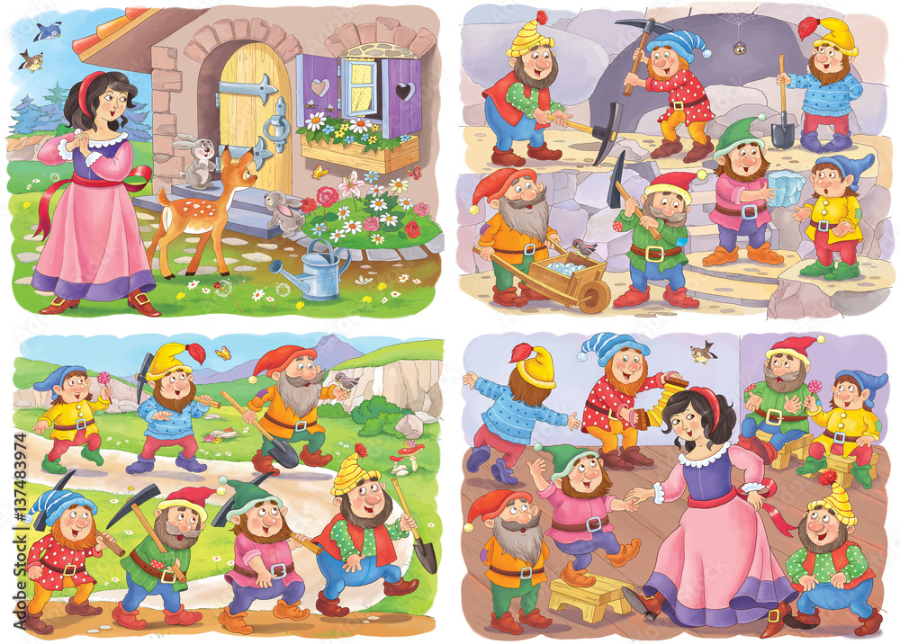Snow White and the seven dwarfs. Fairy tale. Educational book ...