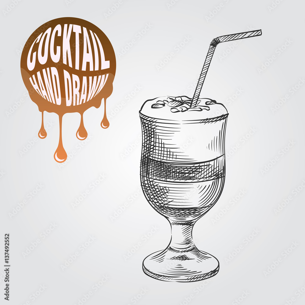 Coffee cocktail in glass hand drawn sketch isolated on white background ...