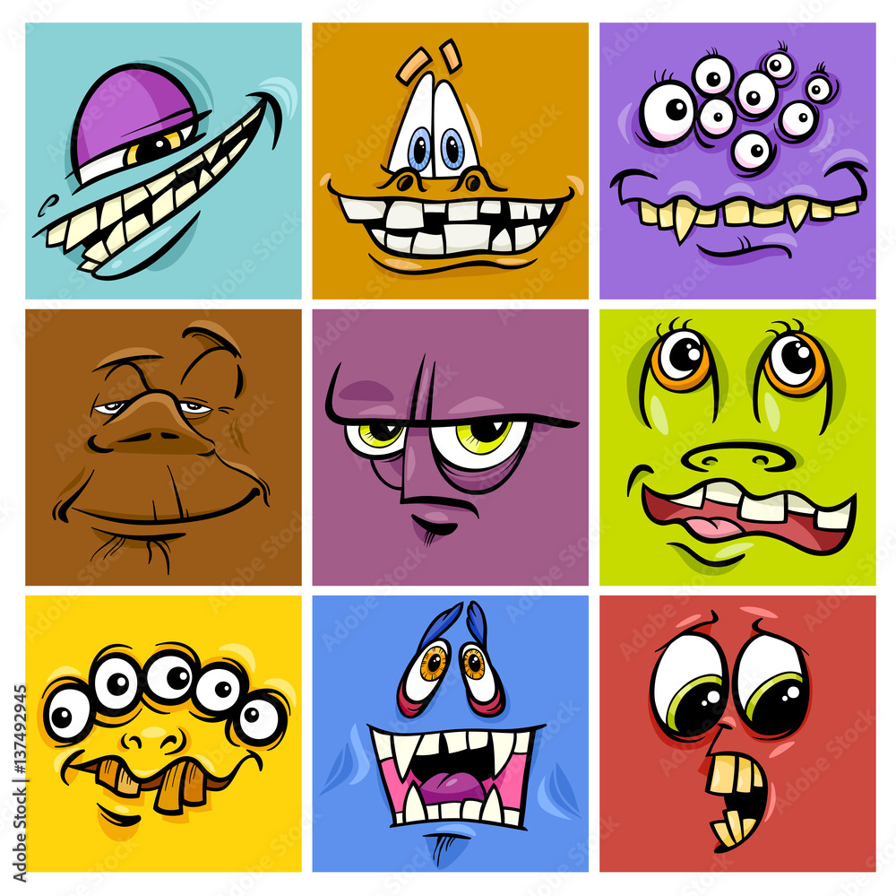 cartoon monster faces set Stock Vector | Adobe Stock