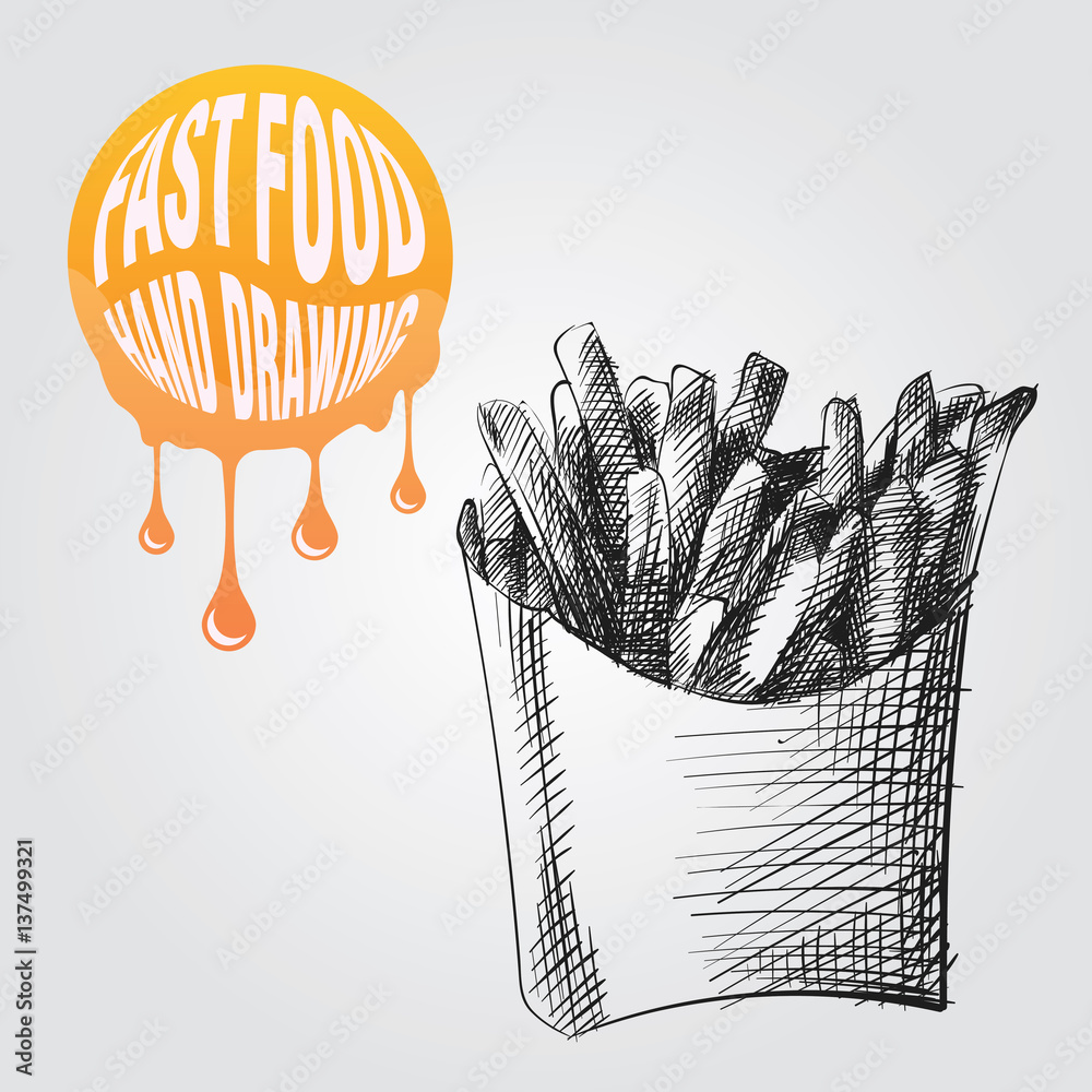 potato fries hand drawn sketch isolated on white background and yellow ...