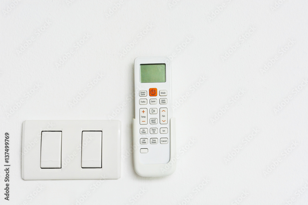 air-condition and light switch on white background, copy space Stock ...