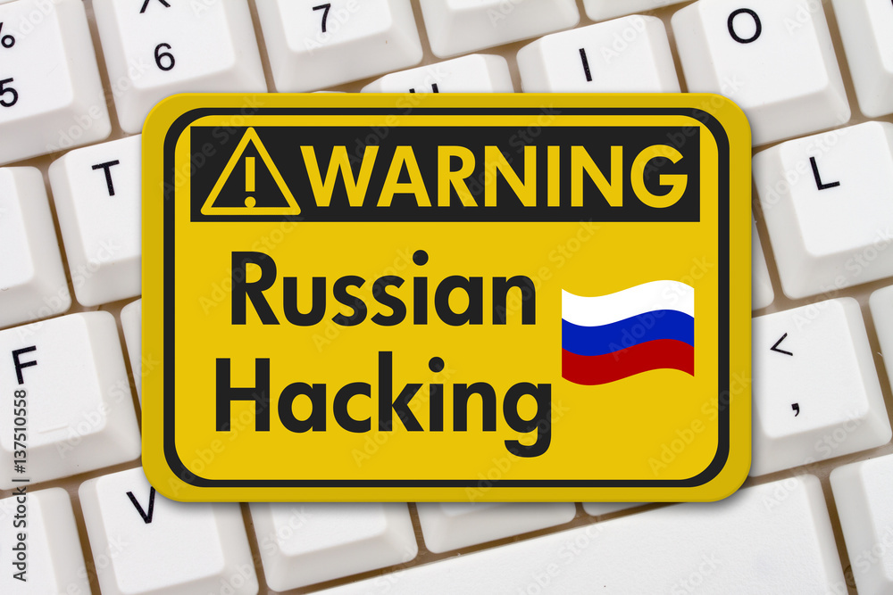 Russian hacking warning sign Stock Photo | Adobe Stock