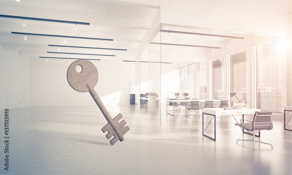 Conceptual background image of concrete key sign in modern offic Stock ...