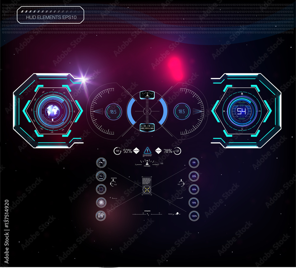 Set of futuristic blue infographics as head-up display. Display ...