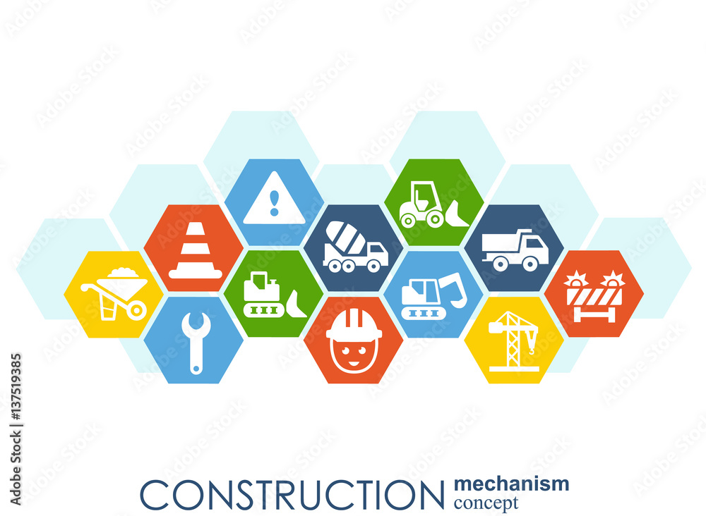 Construction network. Hexagon abstract background with lines, polygons ...