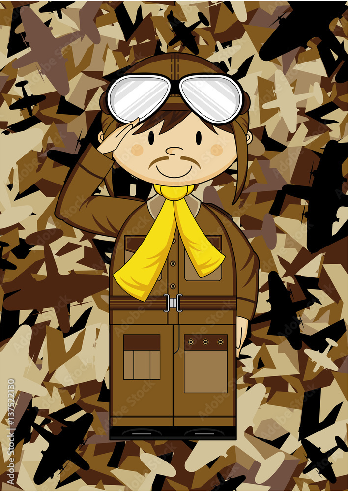 Cute Cartoon Pilot on Camouflage Background Stock Vector | Adobe Stock