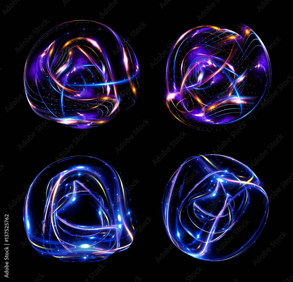 3D Atom icon. Luminous nuclear model on dark background. Glowing energy ...