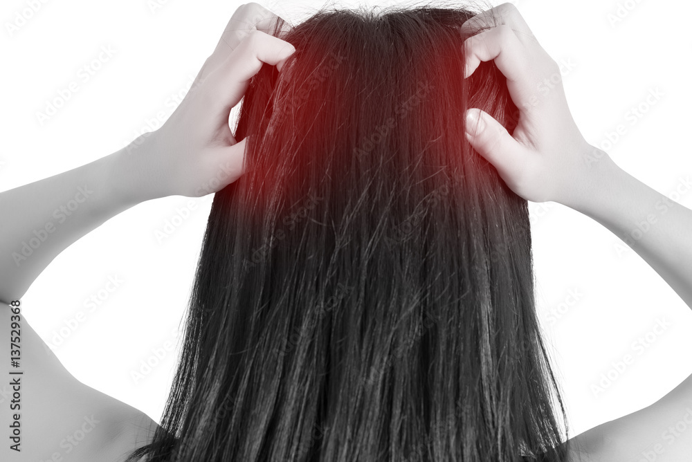Scratching her head in a woman isolated on white background. Clipping ...