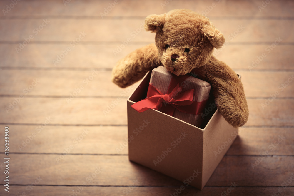 teddy bear and gift in box Stock Photo | Adobe Stock