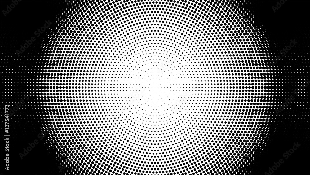 Halftone pattern background with radial effect, round spot shapes ...