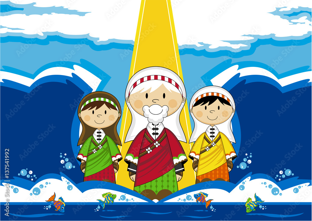 Cute Cartoon Moses Parting the Red Sea Stock Vector | Adobe Stock