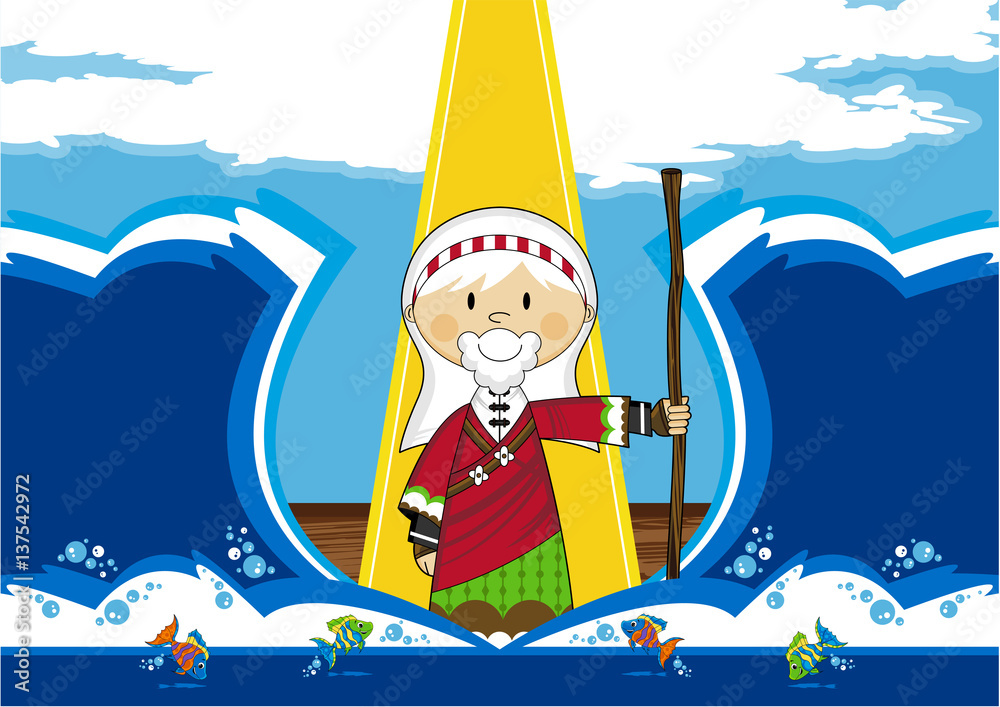 Cartoon Moses Parting the Red Sea Stock Vector | Adobe Stock