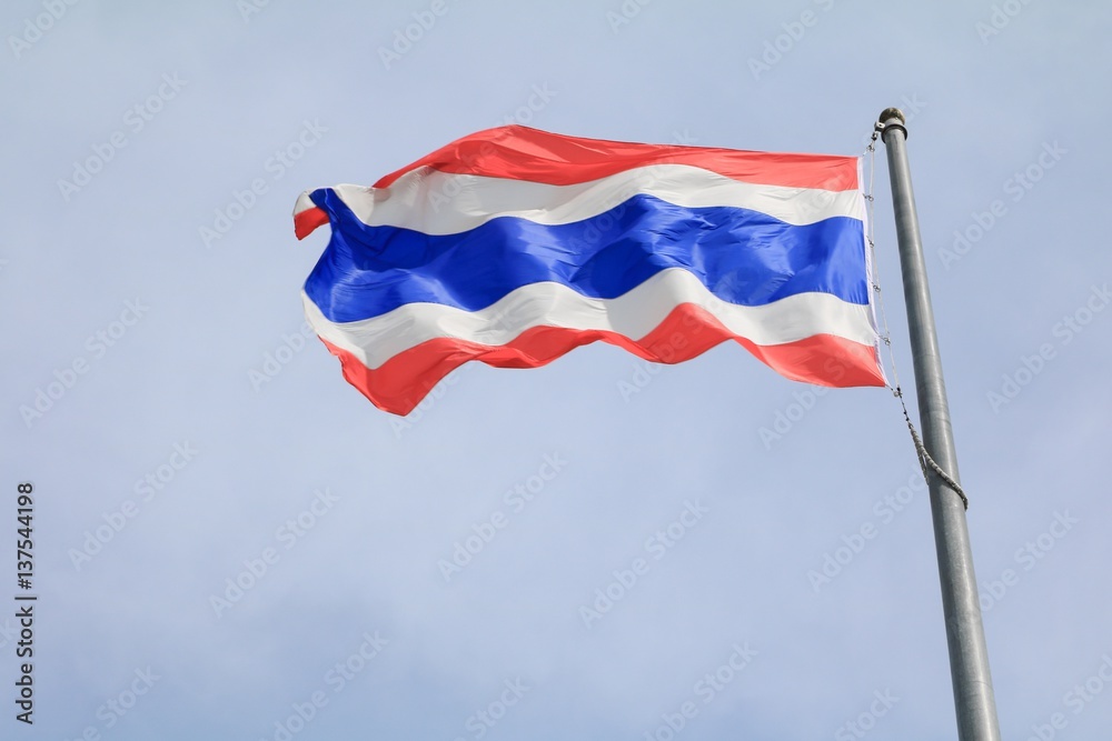 Thailand Flag Wave Flying with blue sky background. Stock Photo | Adobe ...