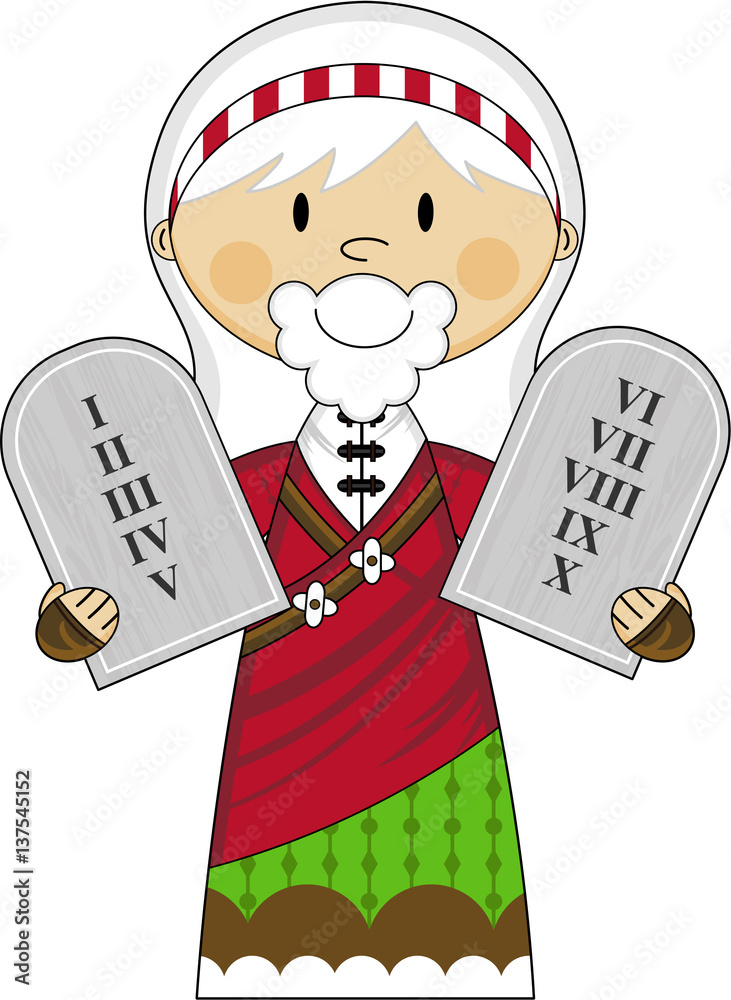 Cute Cartoon Moses with the Ten Commandments Stock Vector | Adobe Stock