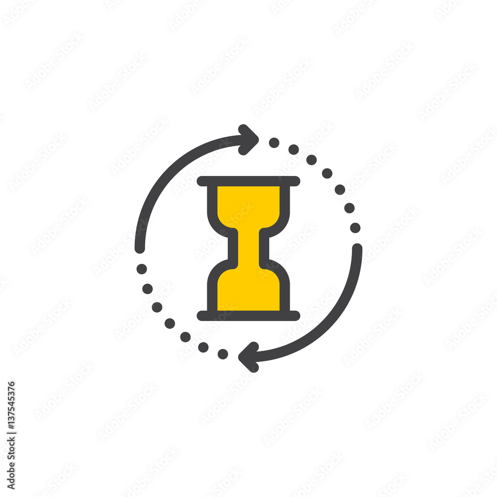Hourglass with arrows around line icon, filled outline vector sign ...