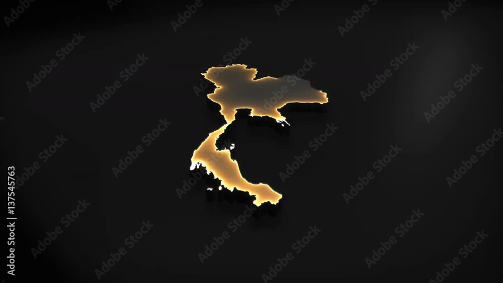 Seamless looping 3D animation of the map of Thailand including 2 ...
