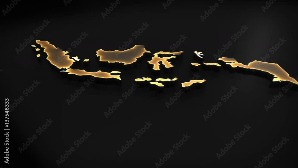 Seamless looping 3D animation of the map of Indonesia including 2 ...