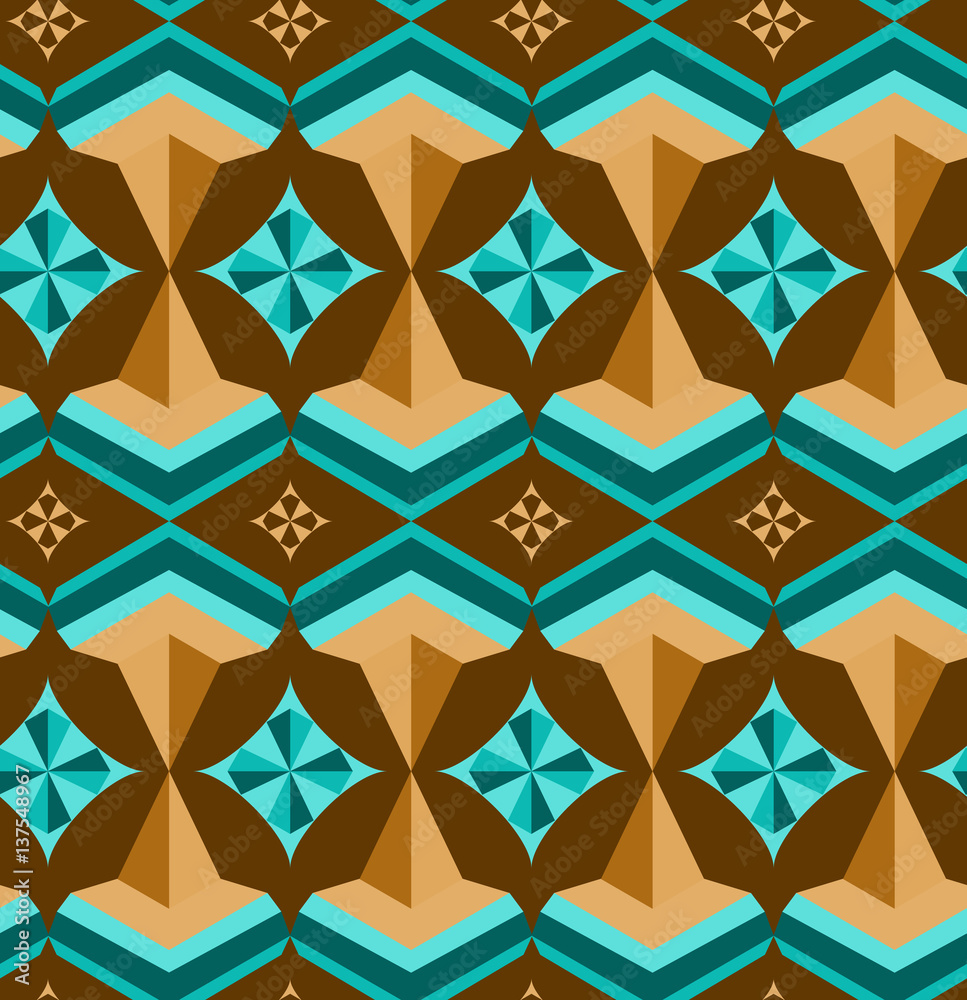 Seamless_arabic_geometric_3d_abstract_turquoise_brawn_pattern Stock ...