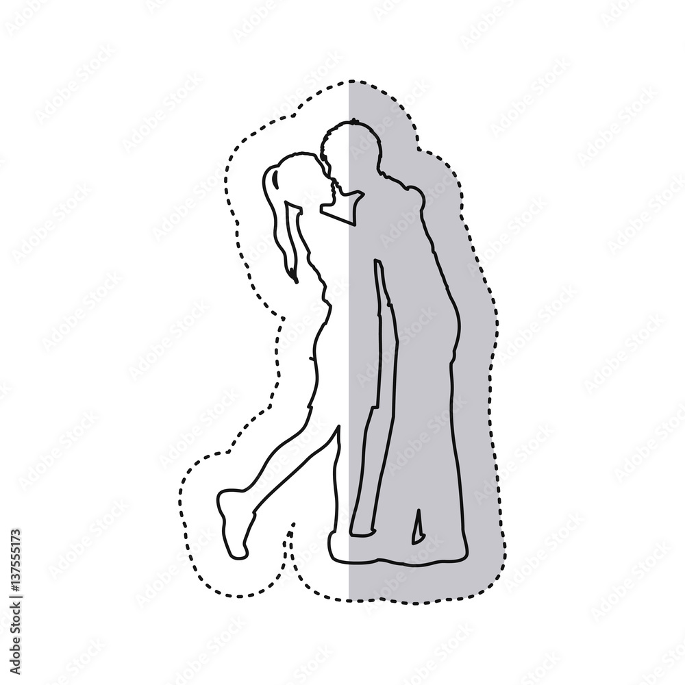 sticker monochrome contour with couple embracing and kissing vector ...