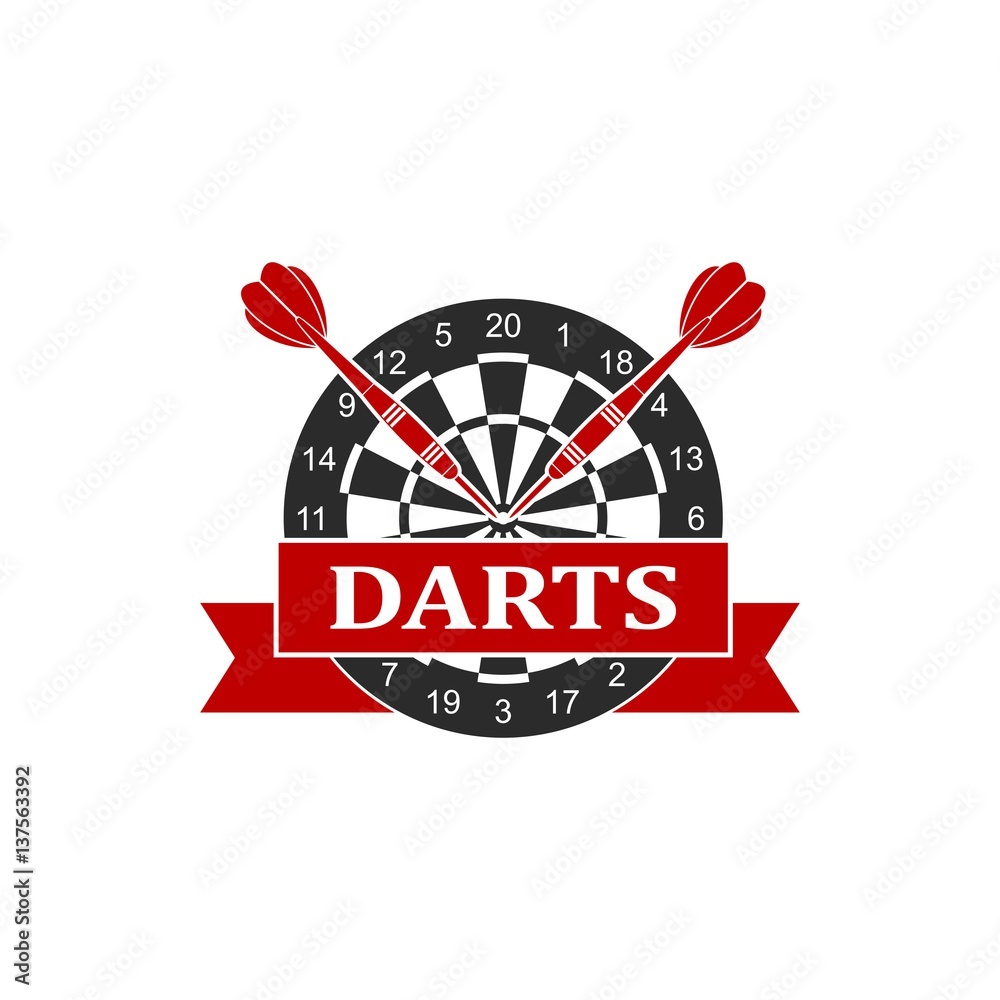 Darts label sports emblem and symbol isolated on white background. Dart ...