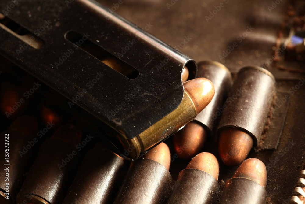 The full load of pistol magazine in the scene appear the bullet pocket ...