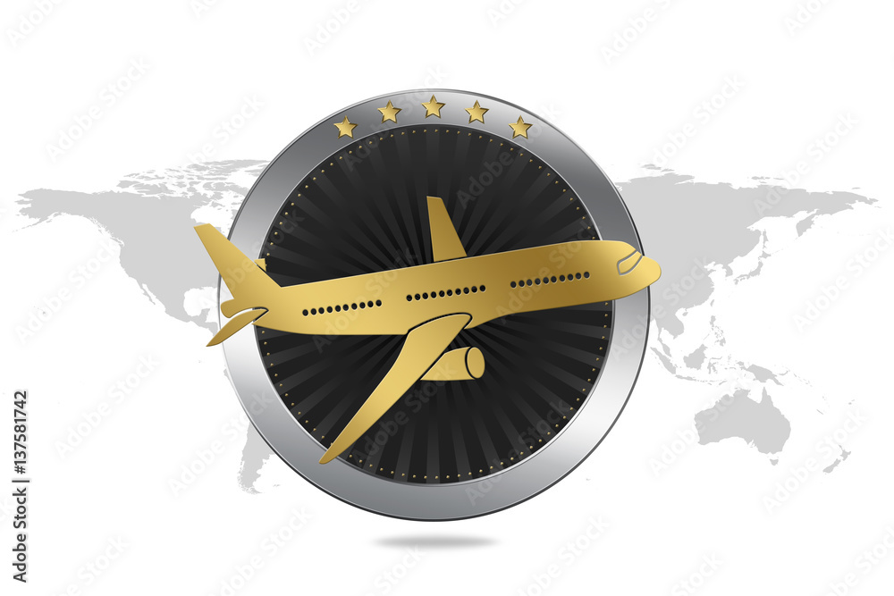 Travel / Airline symbol. Symbol of traveling (with plane) on world map ...