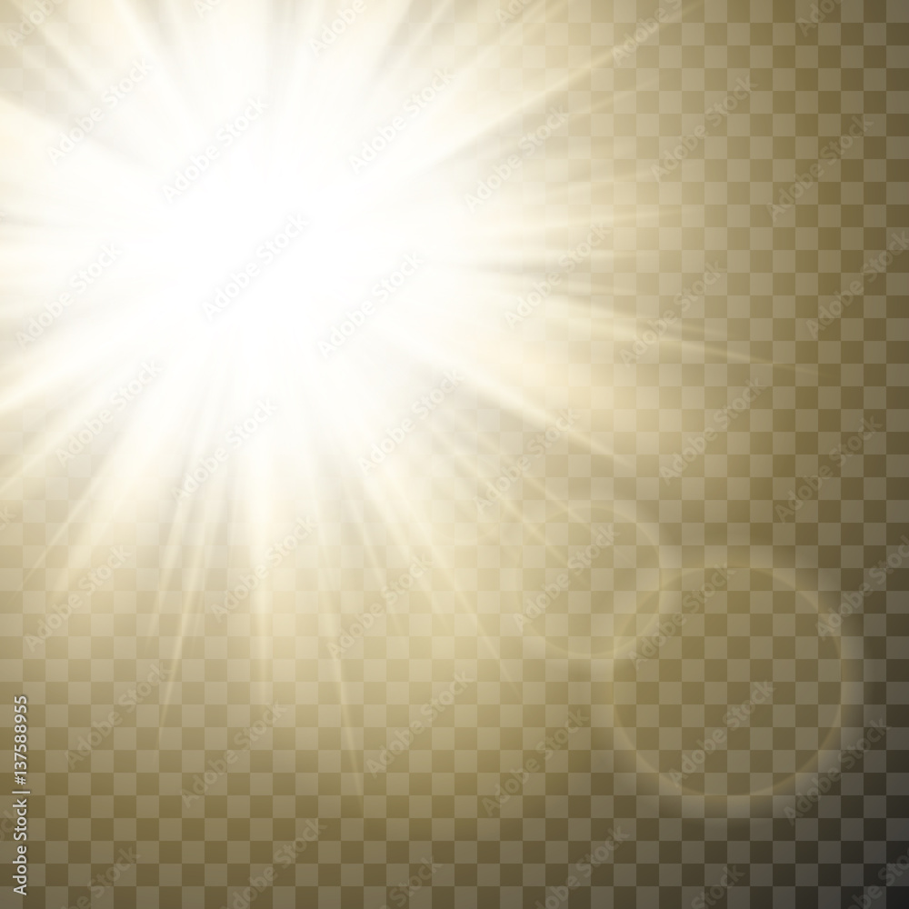 Sparkling sun rays with hot spot and flares with sun flare effect on ...