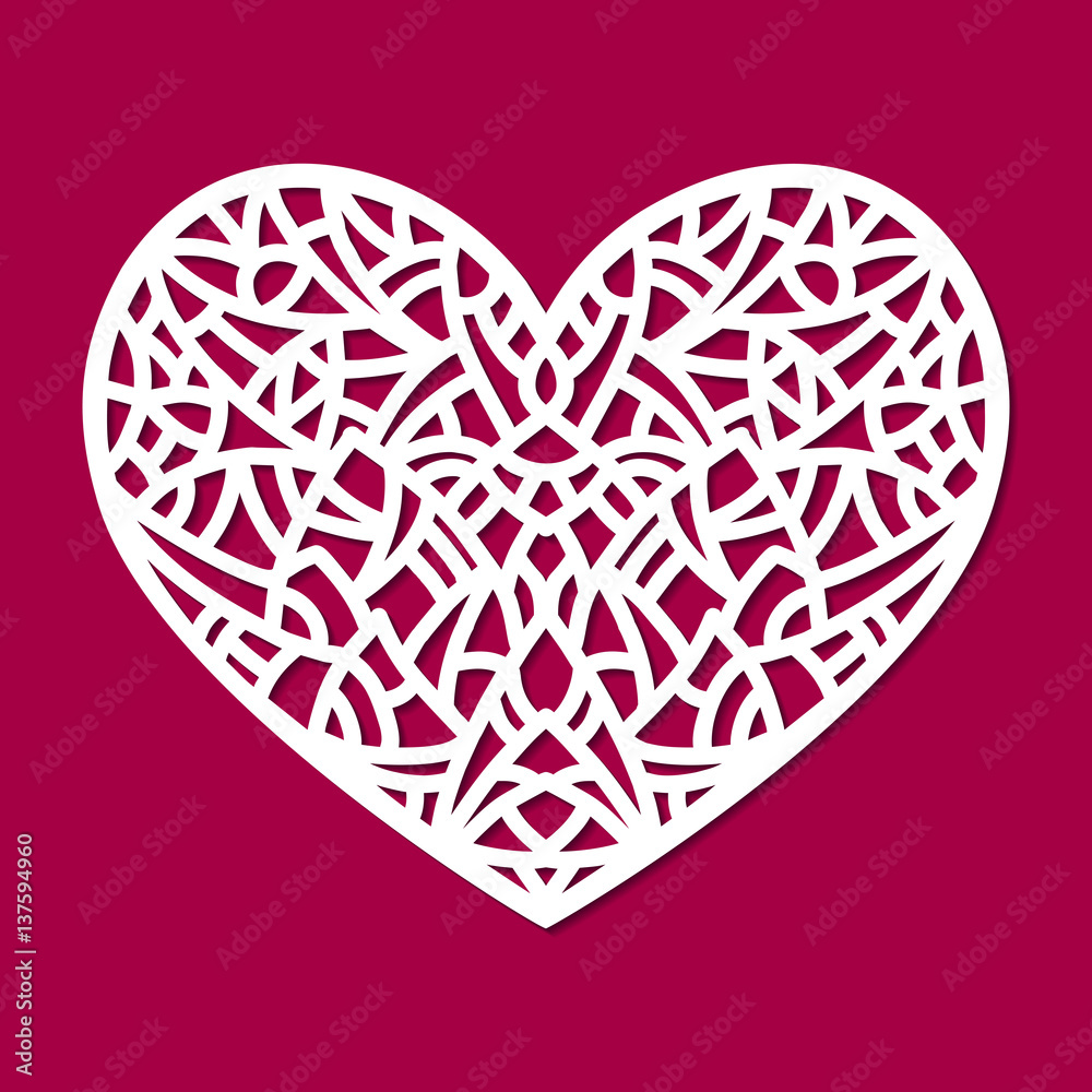 Laser cut vector heart ornament. Cutout pattern silhouette with ...