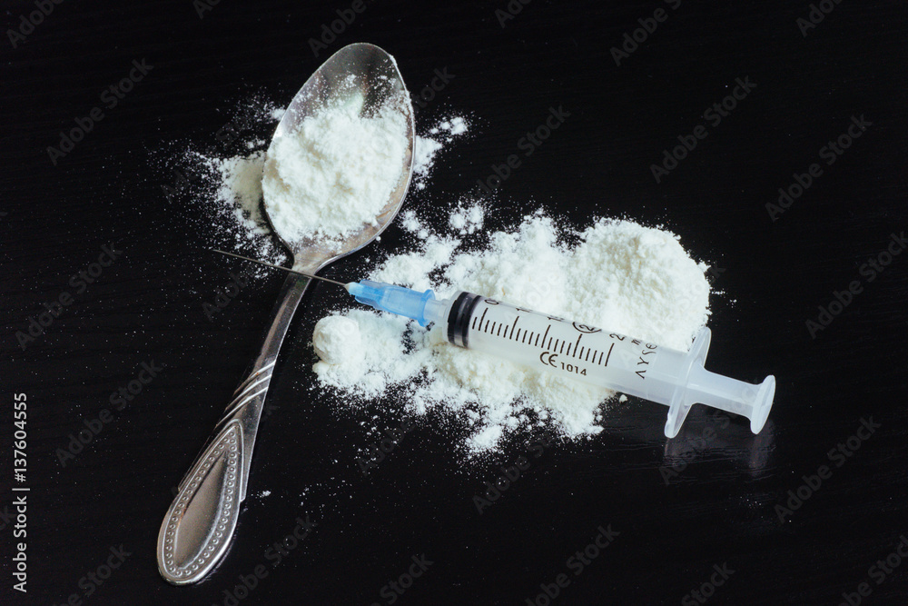 drug use, addiction and substance abuse concept - close up of spoon ...