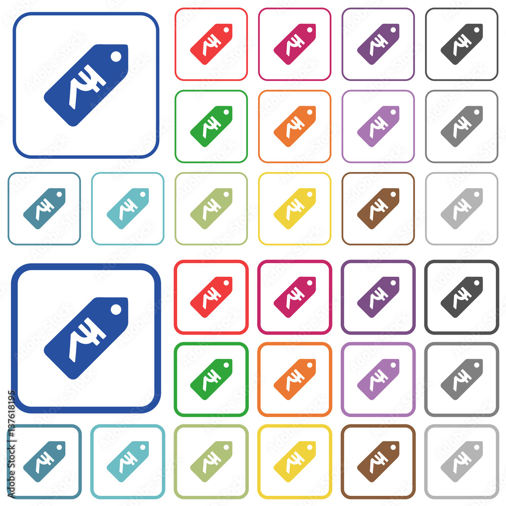 Indian Rupee price label outlined flat color icons Stock Vector | Adobe ...
