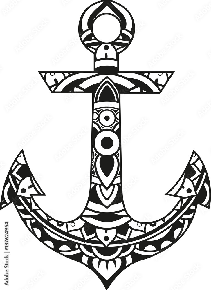Vector illustration of a mandala anchor silhouette Stock Vector | Adobe ...