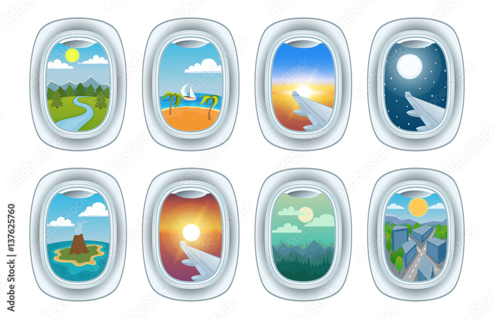 Airplane window view vector illustration. Stock Vector | Adobe Stock