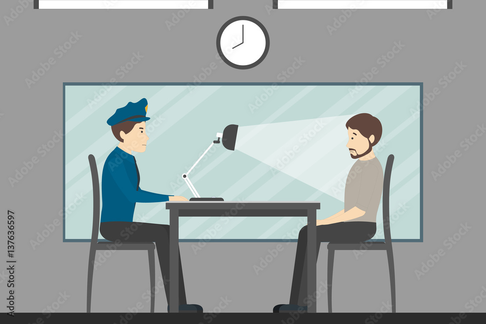 Interrogation of the guilty man in the police station. Investigation ...