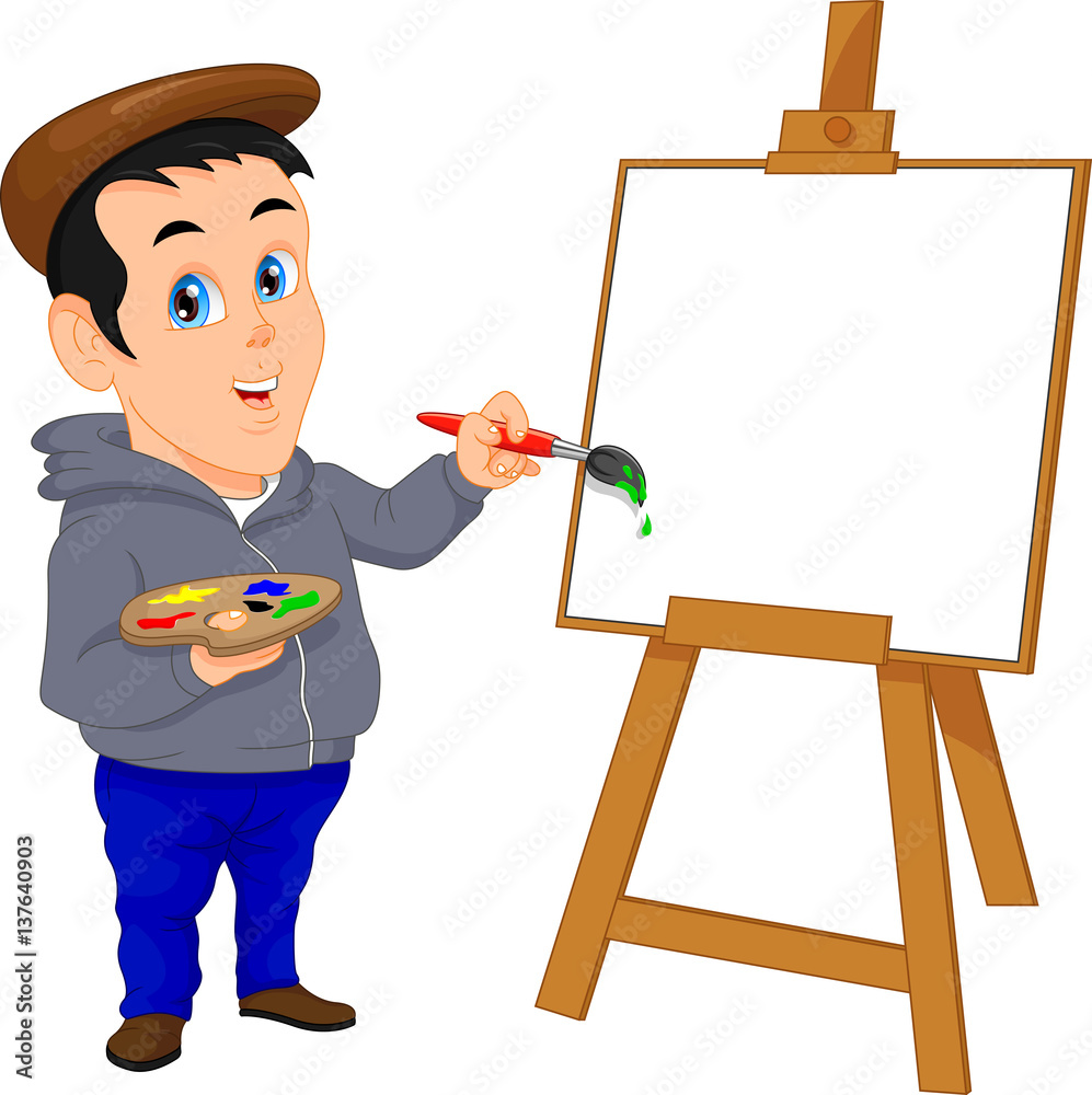 Cartoon boy painting Stock Vector | Adobe Stock