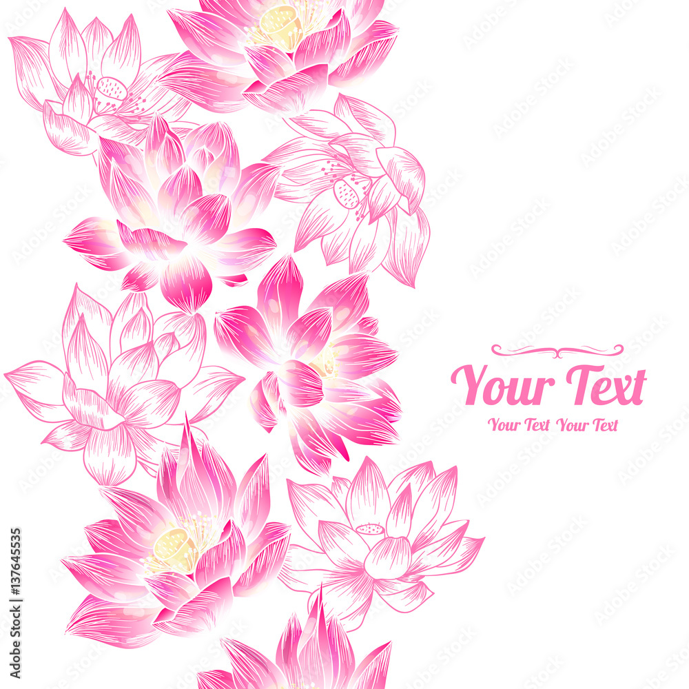 Vector pink lotuses flowers vertical frame seamless pattern background ...