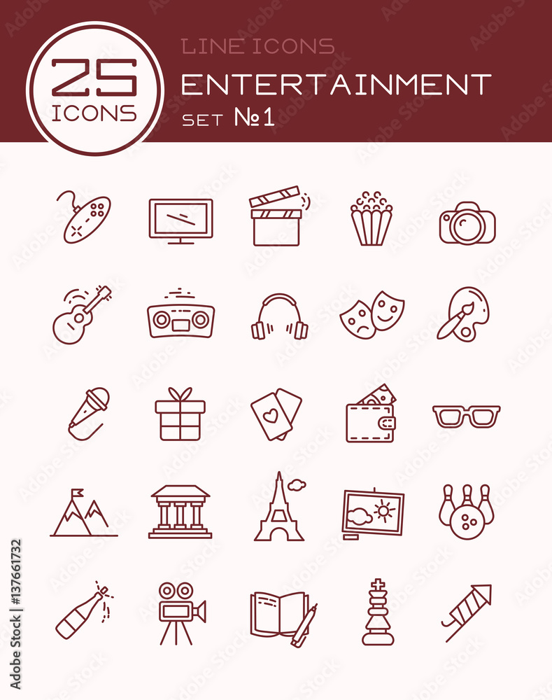Line icons entertainment set №1 Stock Vector | Adobe Stock