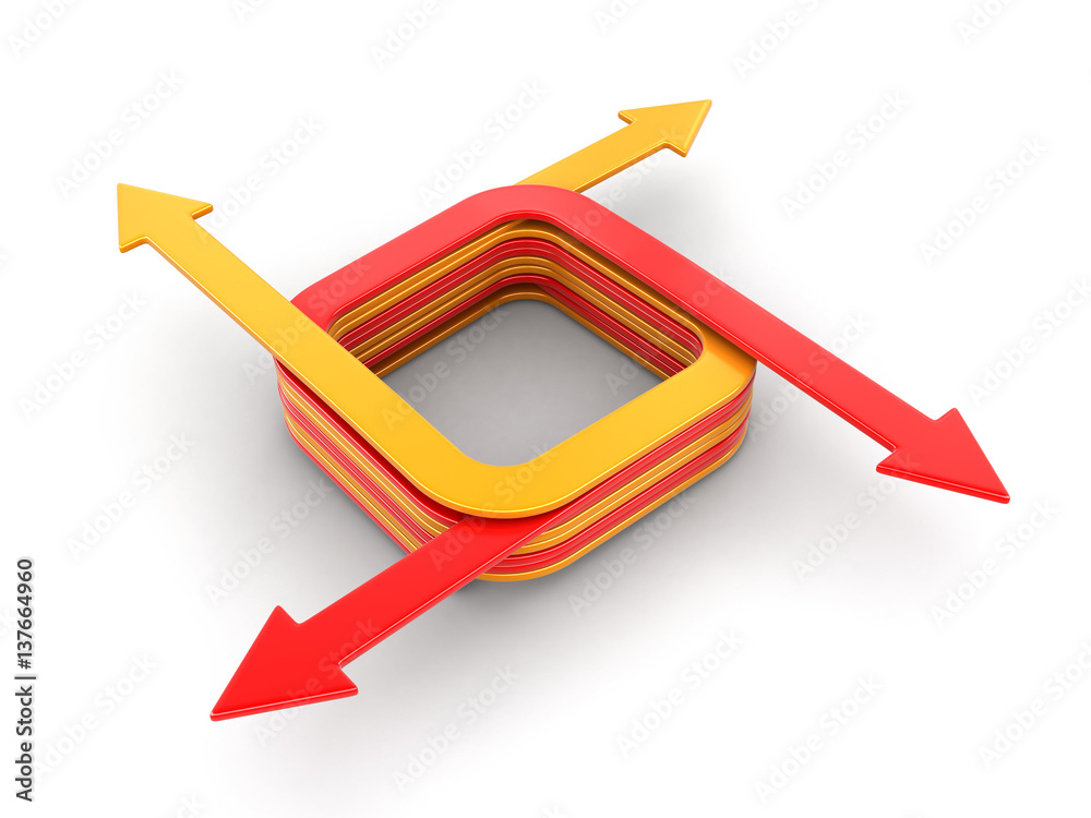 3d image of arrows in different directions. Image with clipping path ...