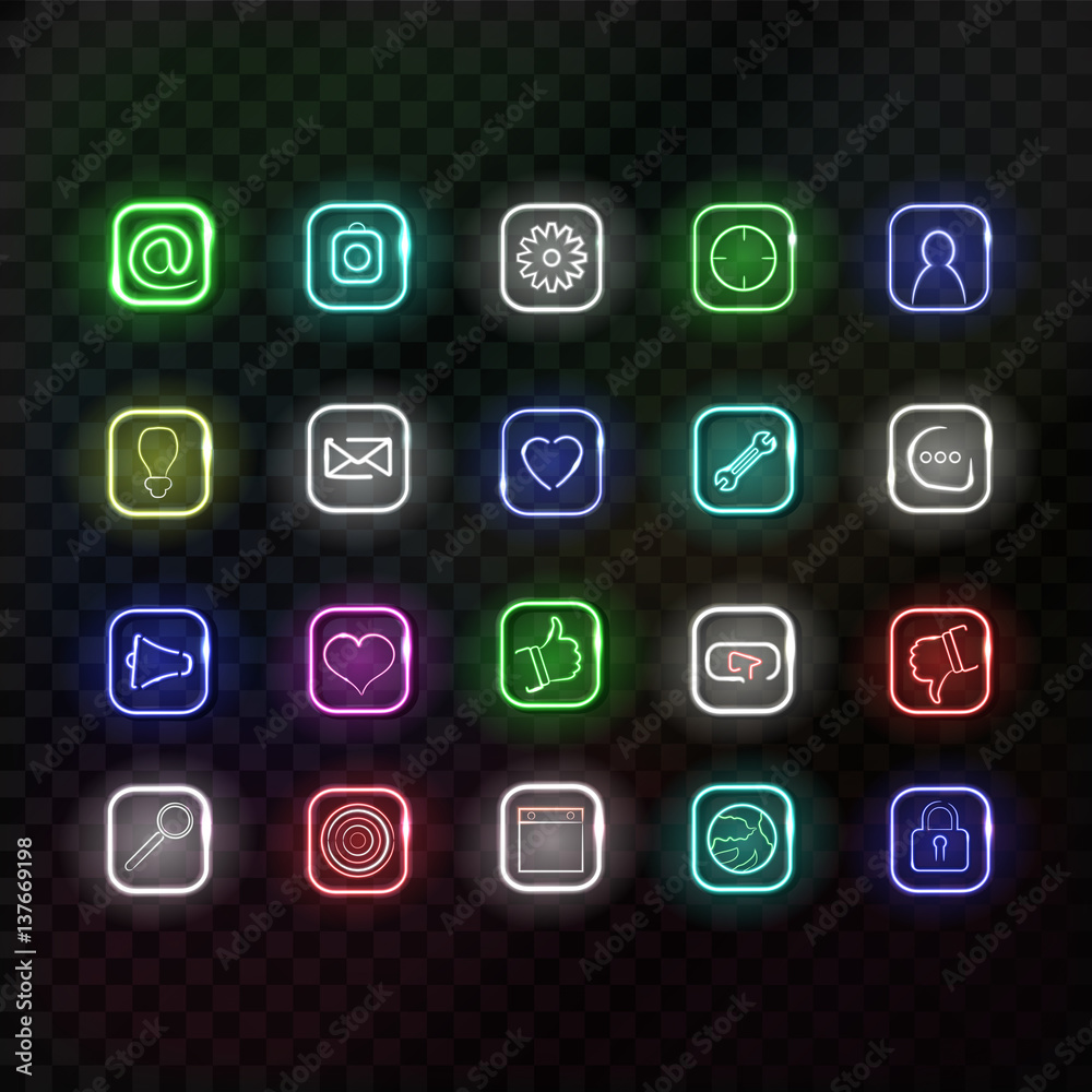 Vector collection of neon icons for website decoration and phone apps ...