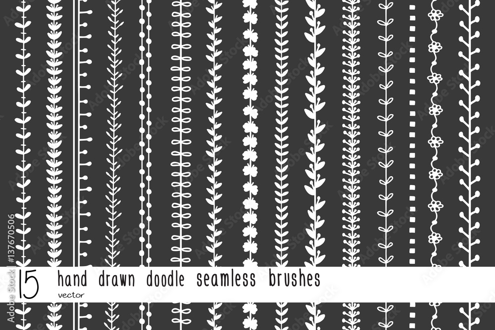 Set of hand drawn doodle seamless decorative brushes for dividers ...
