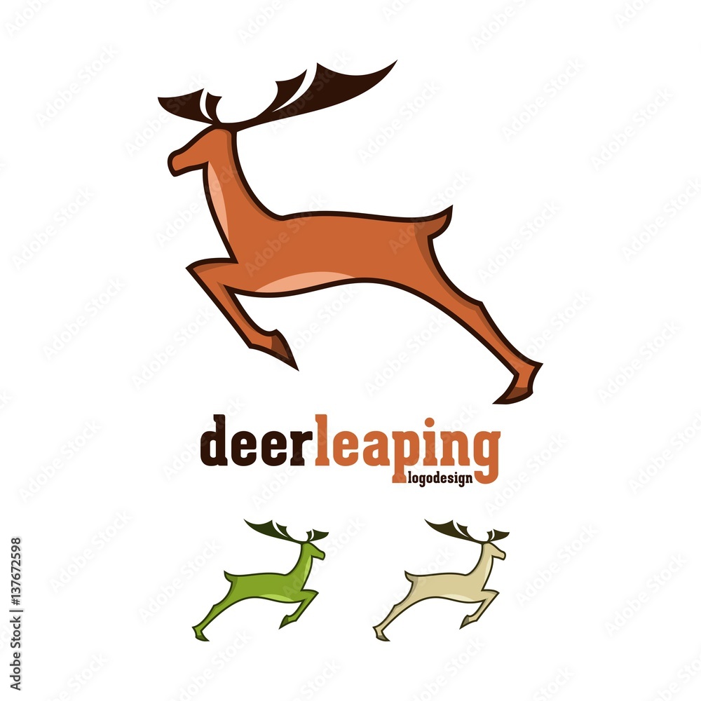Vettoriale Stock Deer Logo, Outline Design of Deer Leaping Logo | Adobe ...