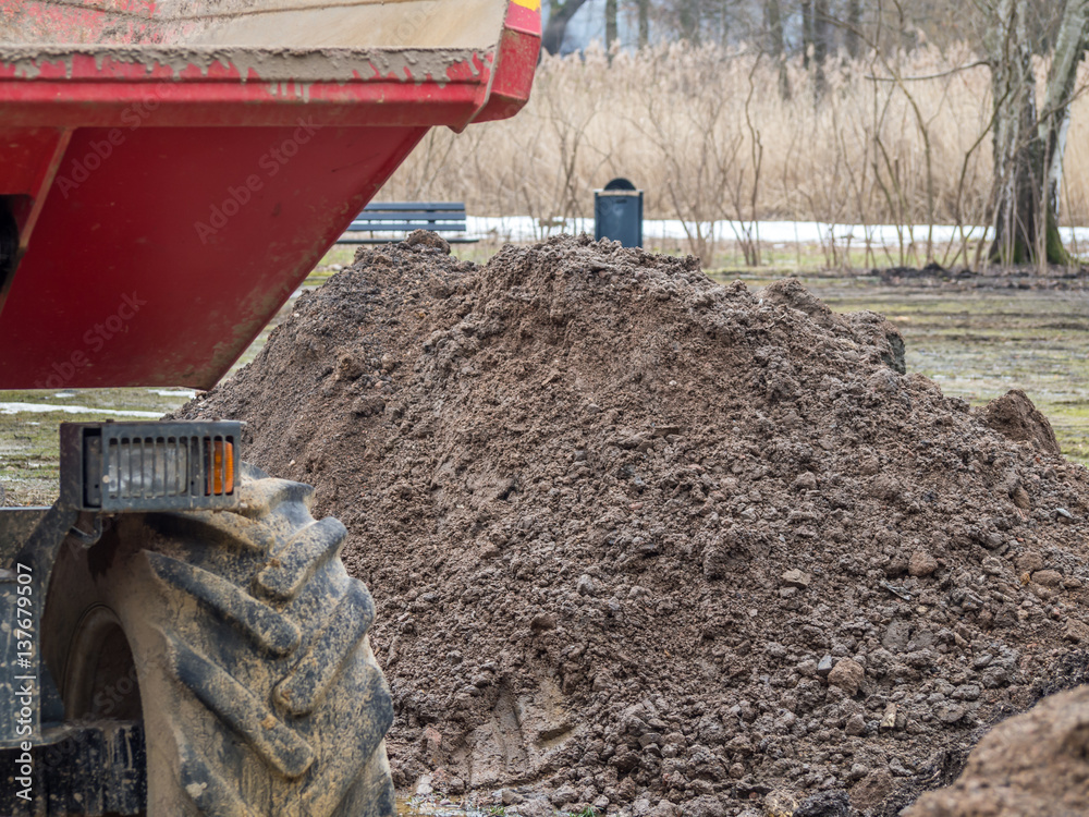 Baustelle Erdhaufen mit Dumper Stock Photo | Adobe Stock