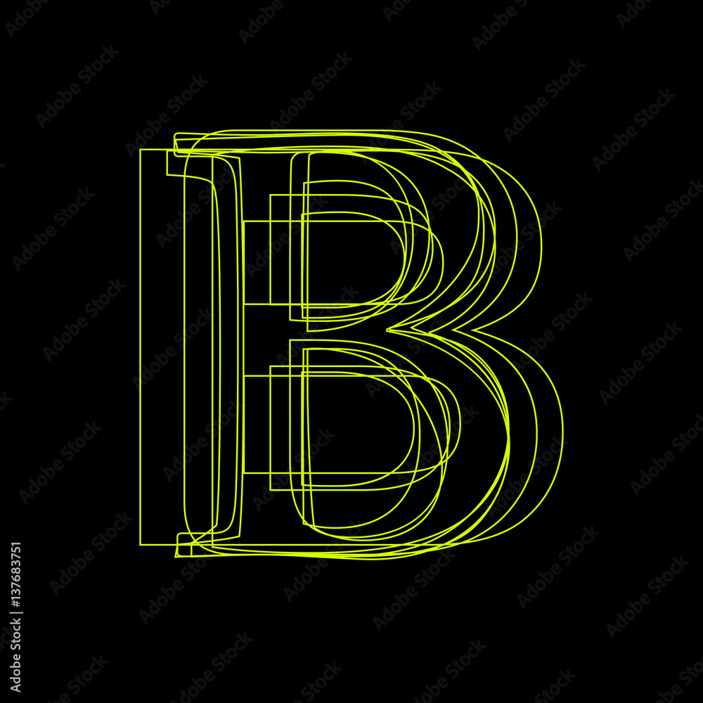 Vector sign linear fluorescent letter B, green light on black ...