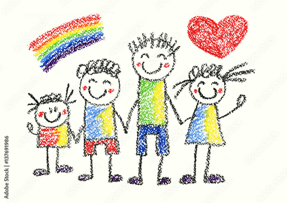 Happy children Kids drawing Illustration on white background Stock ...