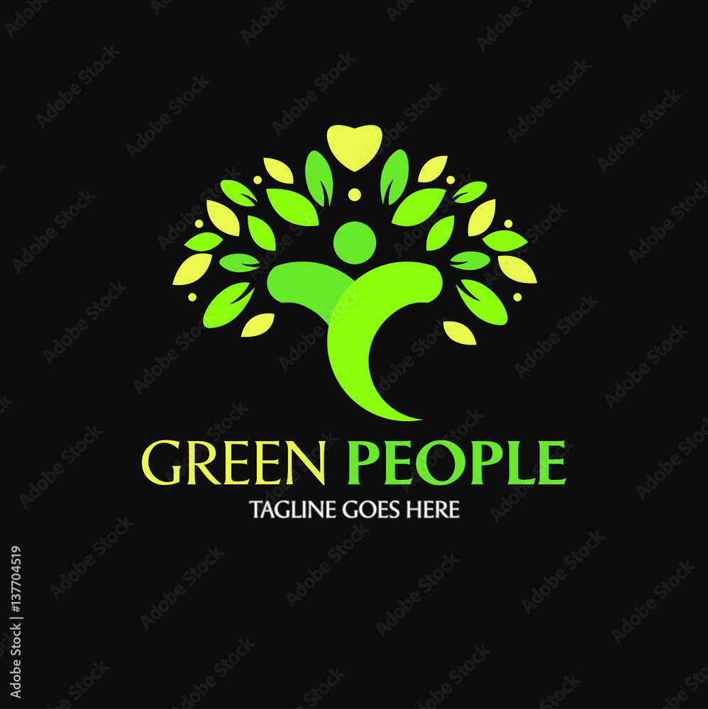Green people logo design template. Green care logo design concept ...